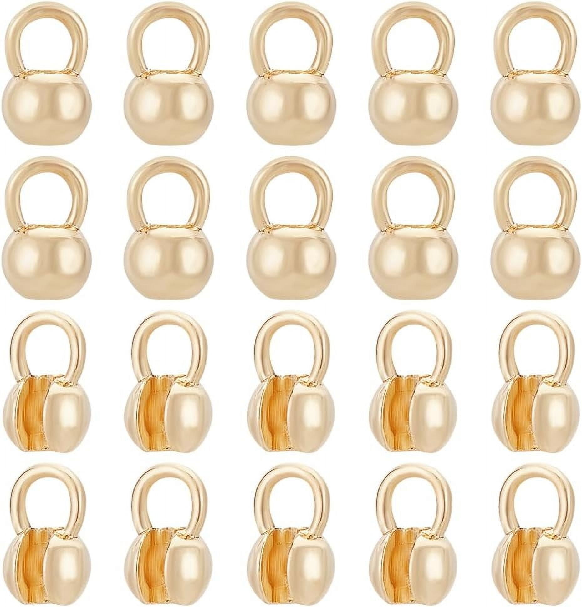 20Pcs Real 14K Gold Plated Crimp Ends Round Brass Bead Tips Calotte ...
