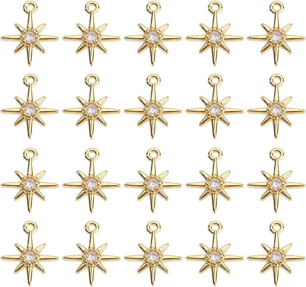 20Pcs Real 18K Gold Plated Brass Star Charms Cubic Zirconia Star Shape ...