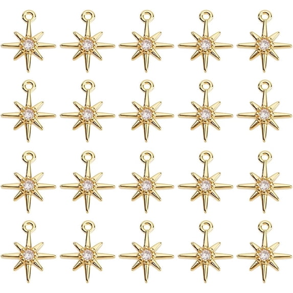 20Pcs Real 18K Gold Plated Brass Star Charms Cubic Zirconia Star Shape Pendants with Holes ...
