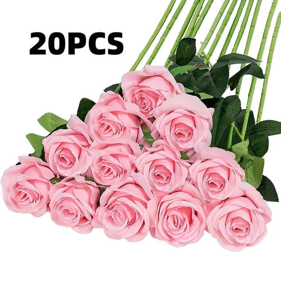 20Pcs Realistic Long Stem Artificial Roses, Fabric Flowers for DIY ...