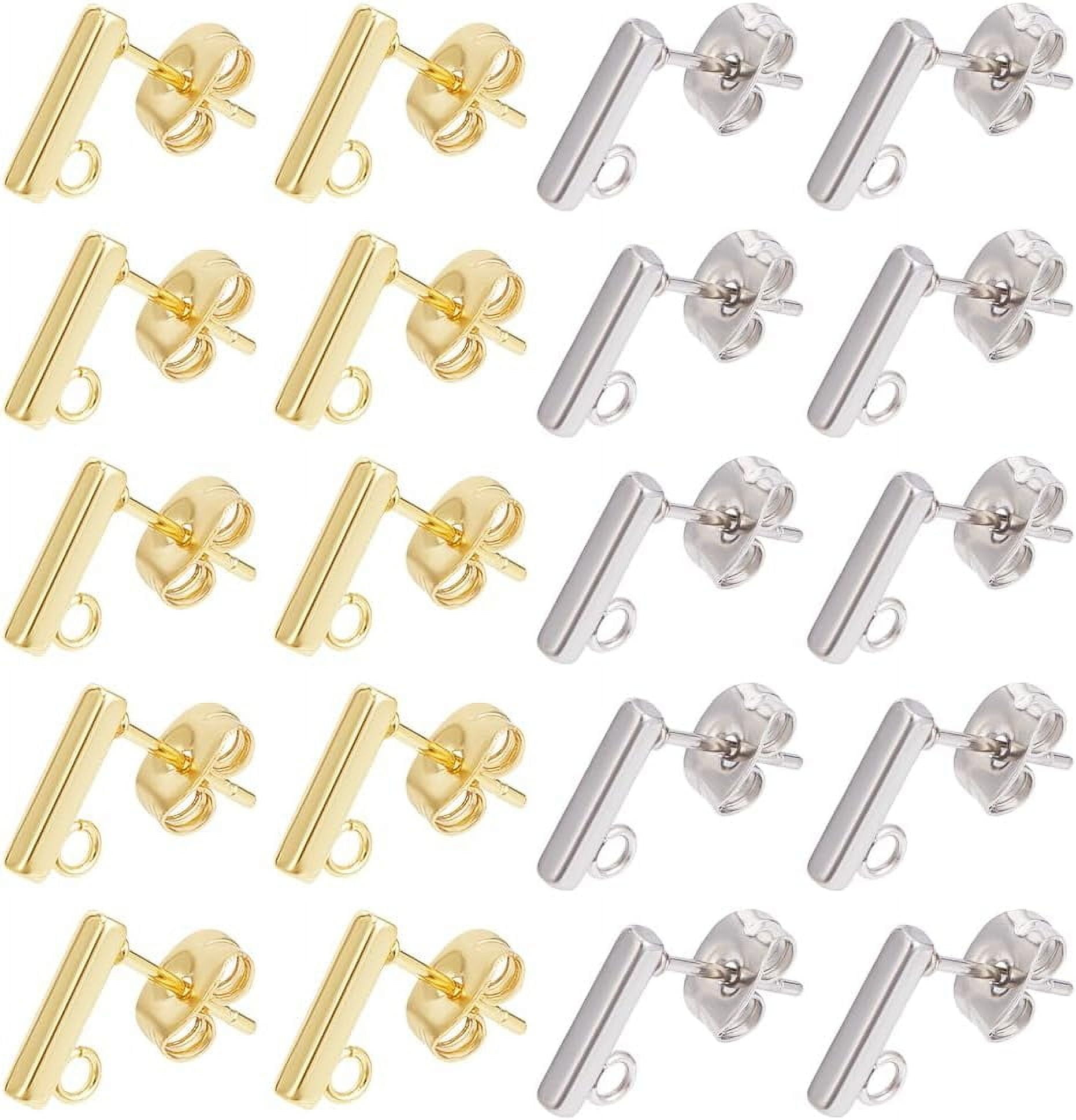 20Pcs Rectangle Stud Earring Findings 18K Gold Plated Stud Earring Sets ...