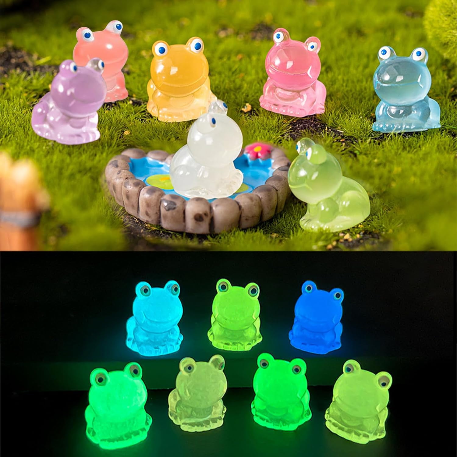 20Pcs Resin Mini Frogs Cute Glow in The Dark Frog Miniature Figurines ...