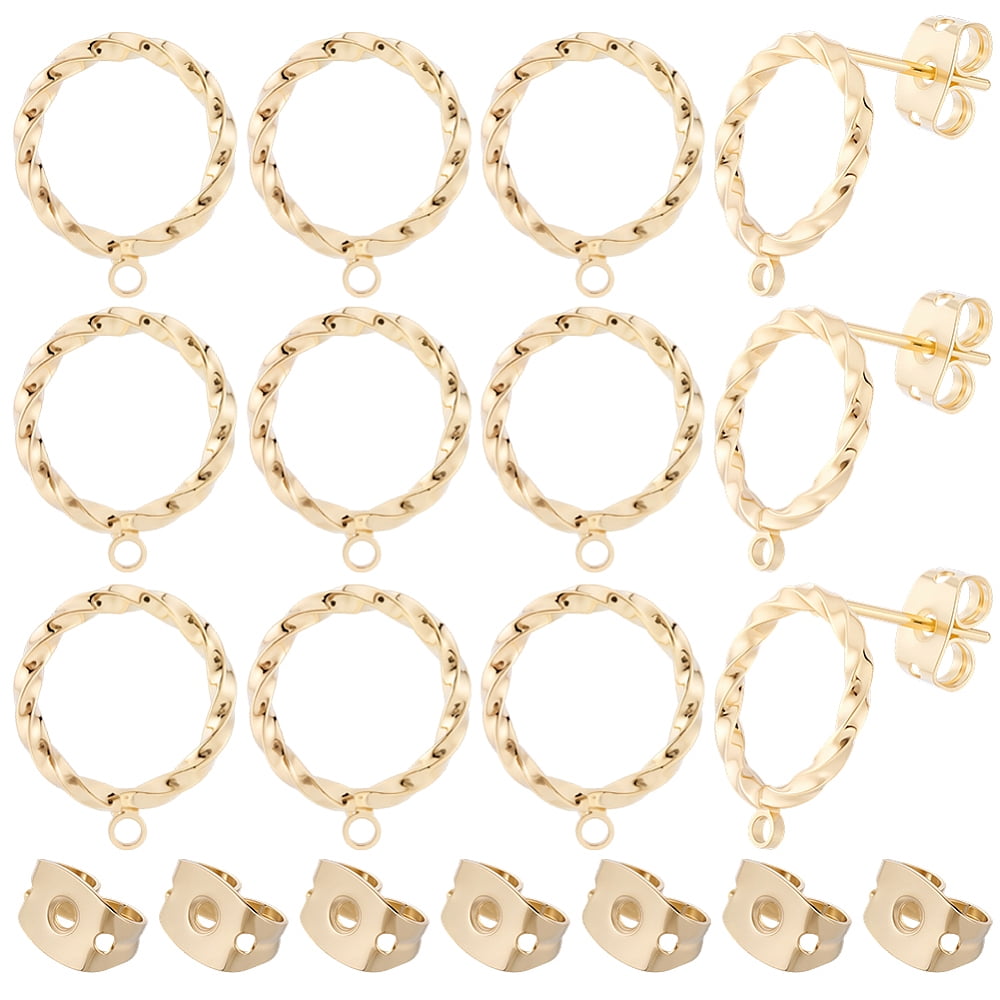 20Pcs Round Stud Earring with Loop 18K Gold Plated Twist Circle Earring ...
