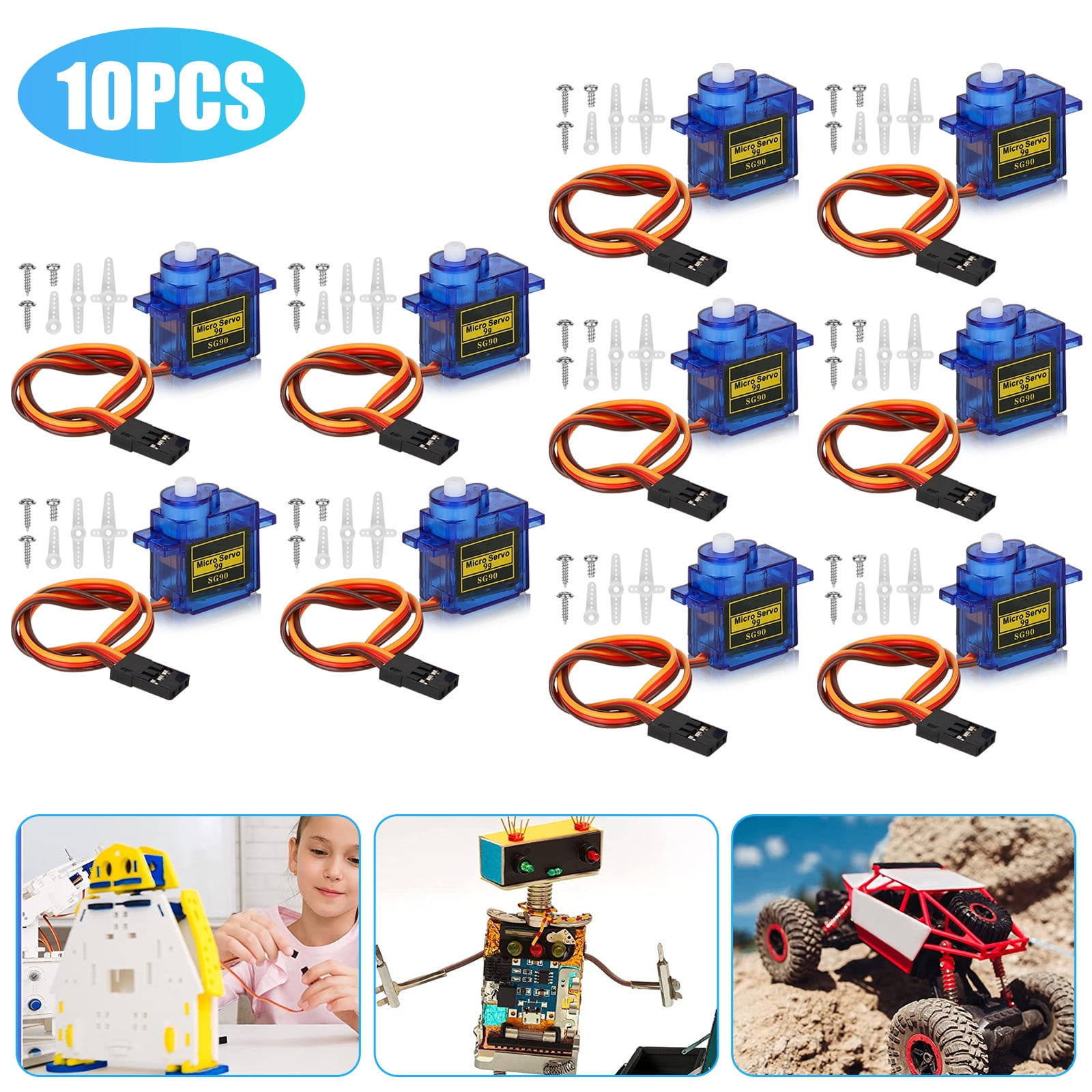 20Pcs SG90 9g Mini Micro Servo Motor Gear for RC Planes, Helicopters ...