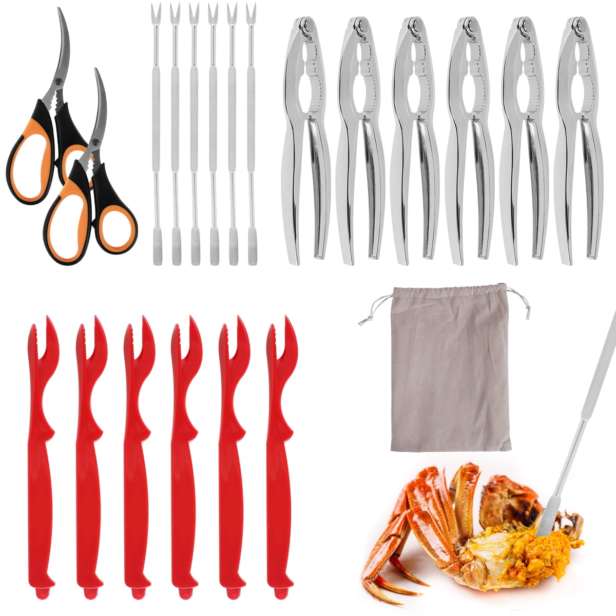 Xiyztok Seafood Tools Set, 20Pcs Stainless Steel Crab Crackers, Forks ...