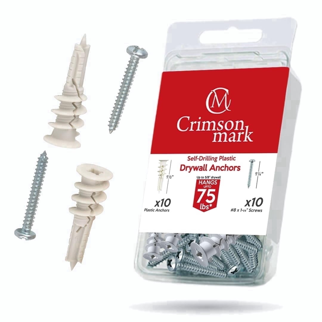 CrimsonMark 20Pcs Self Drilling Drywall Anchors & Screws #8 x 1-1/4 ...