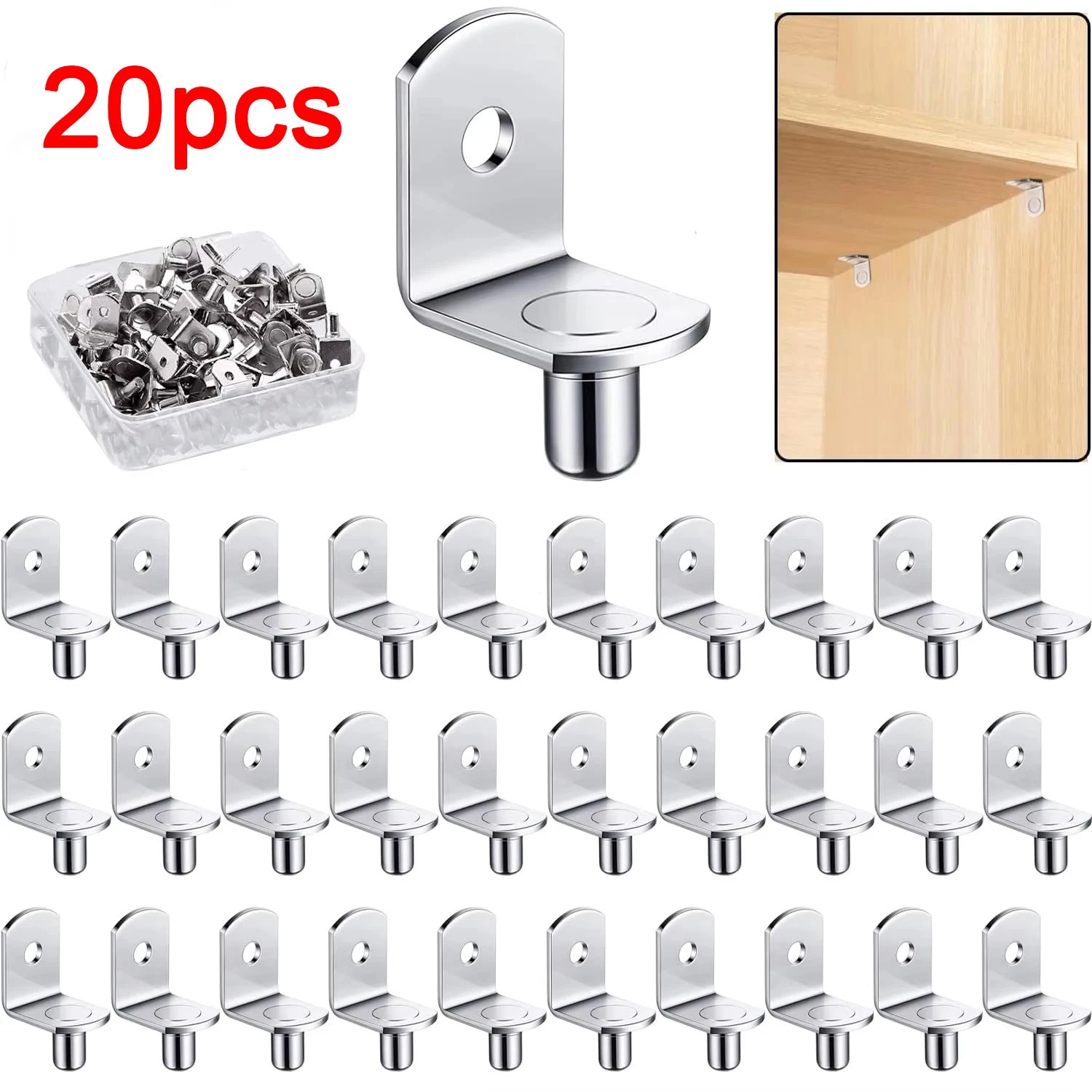 20Pcs Shelf Brackets Support Studs Pegs Metal Pin Shelves Seperator ...
