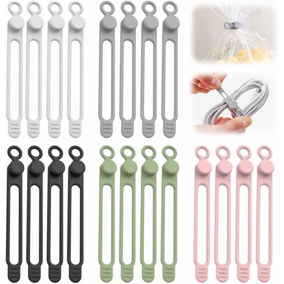 20Pcs Silicone Cable Ties, 2026 New Data Cable Organizer, Silicone ...