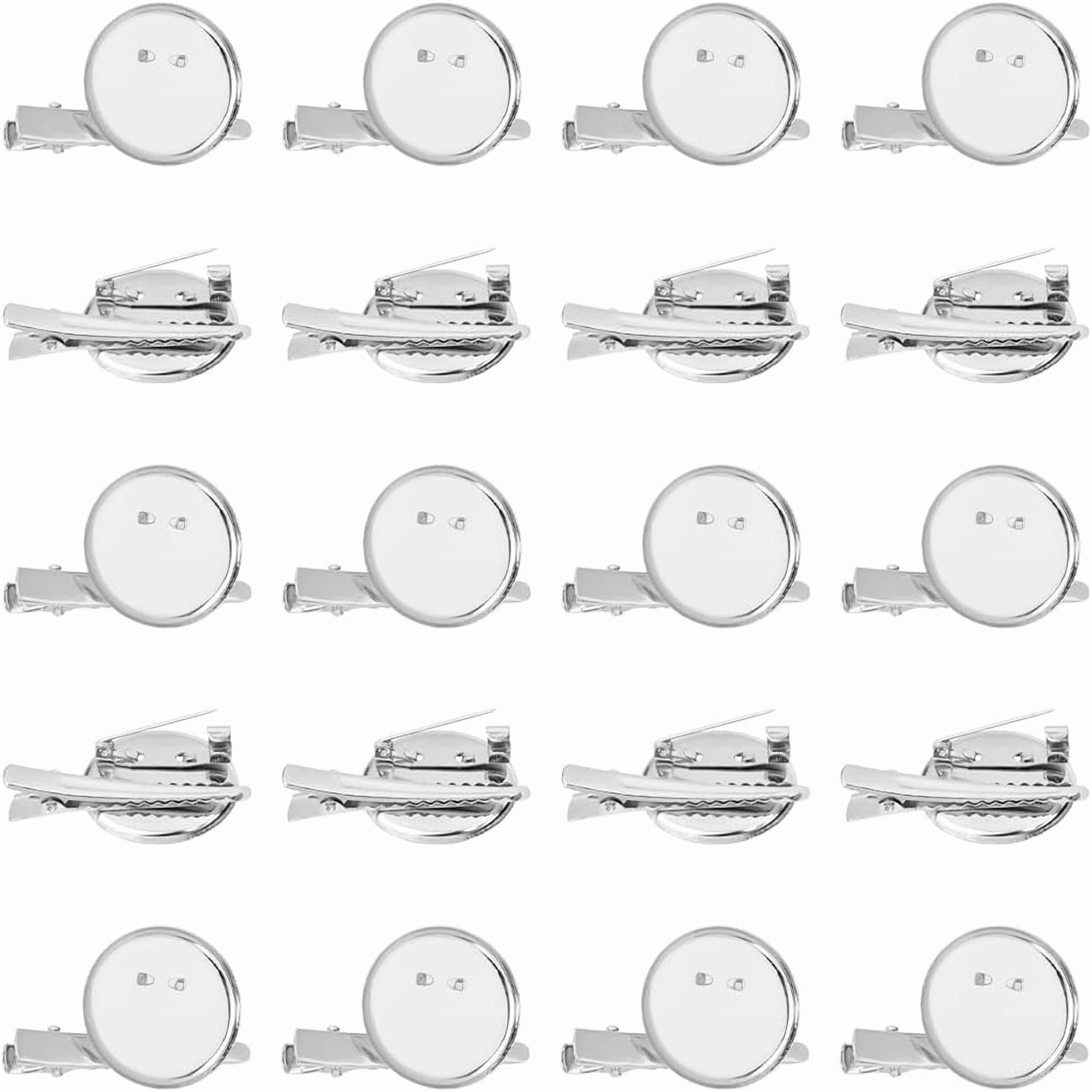 20Pcs Silver Brooch Pin Blank Metal Flat Round Cabochon Brooches Base ...