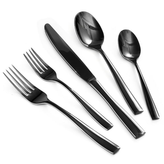 Cube Gold 20-Piece Flatware Set, Forged Cutlery Set, Matte Gold ...