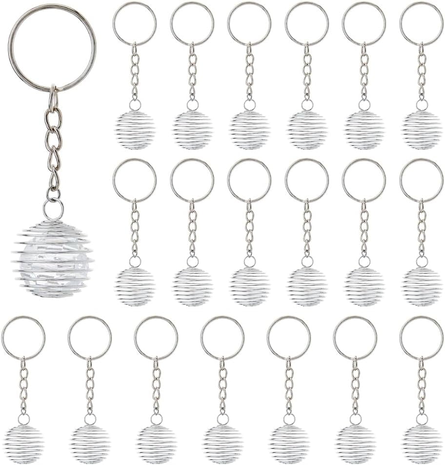 20Pcs Spiral Bead Cages Pendants with Keychain Platinum Stone Crystal ...