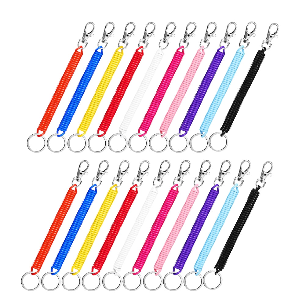 20Pcs Spring Coil Keychain Safety Keyring Key Chain Cord Stretchy ...
