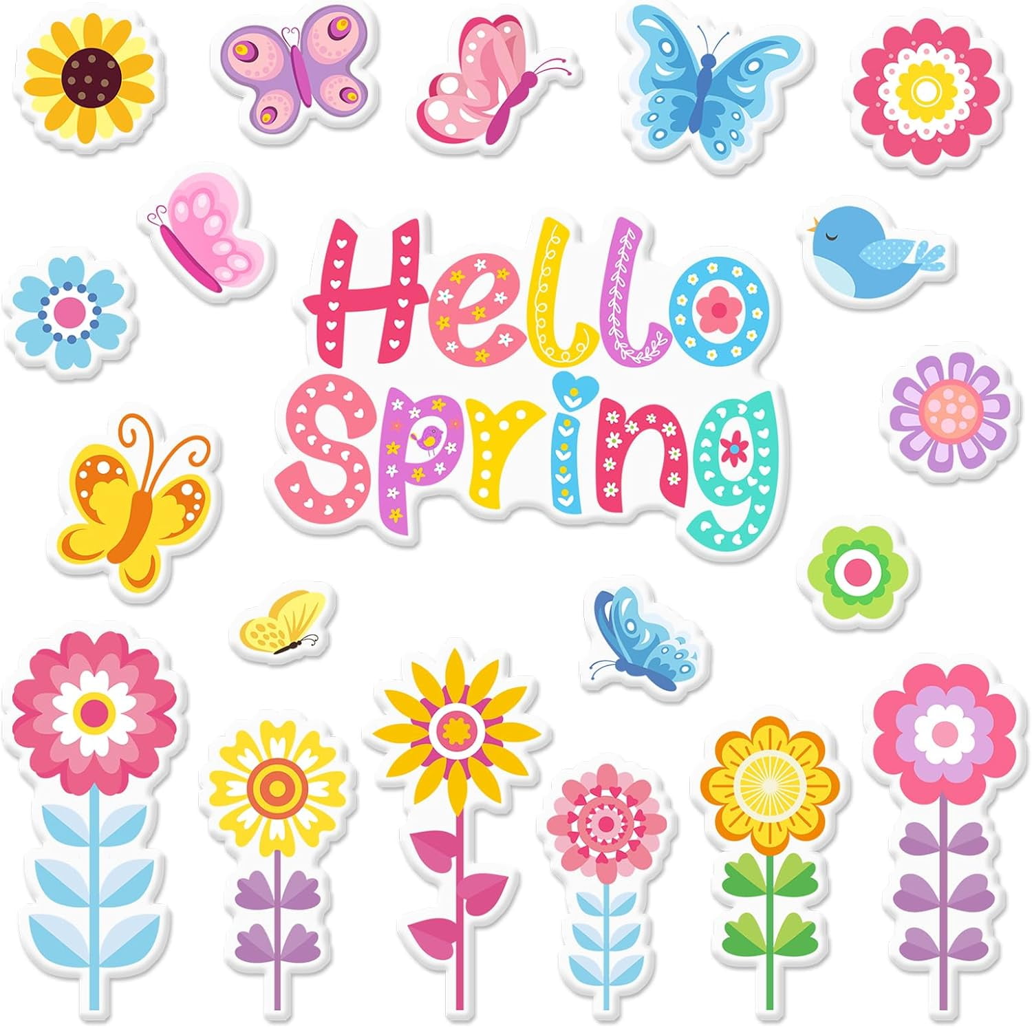20Pcs Spring Thick Gel Clings Colorful Flowers Butterfly Bird Window ...