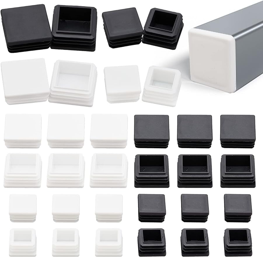 20Pcs Square End Caps Plastic Plug 30mm/ 38mm/ 40mm Insert Tubing Black ...