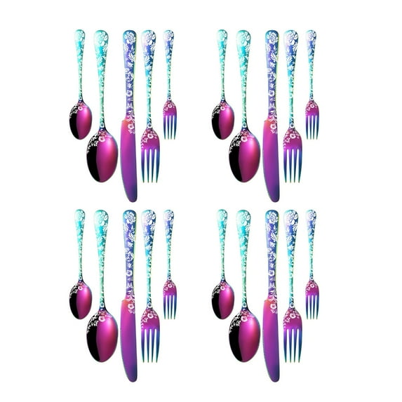 20Pcs Stainless Steel Cutlery Set Unique Floral Dinnerware Set Kitchen ...