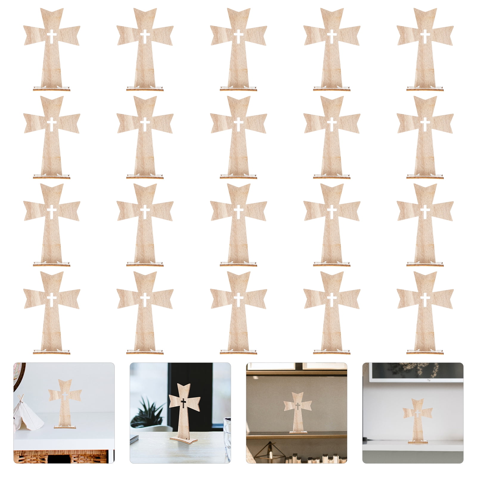 FRCOLOR Standing Crosses for Home Decor Wooden Cross Ornament Beige ...