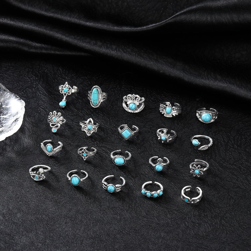 20Pcs Style Alloy with Resin Cuff Rings Rhombus/Oval/Flower Platinum ...