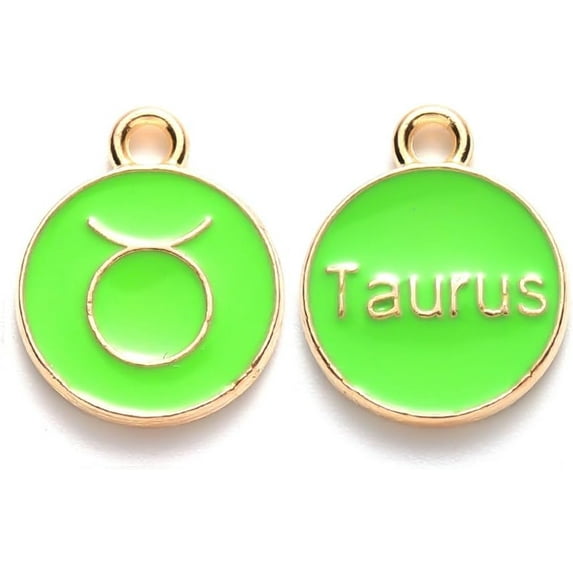20Pcs Taurus Alloy Enamel Pendants Flat Round with Constellation ...