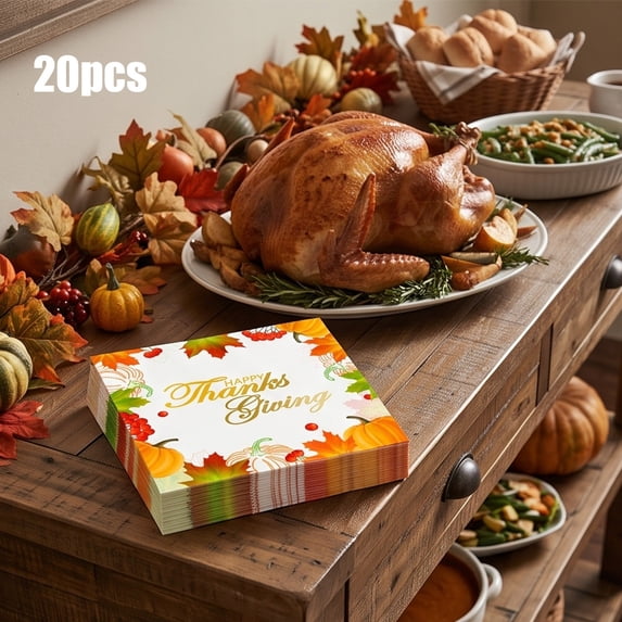 20Pcs Thanksgiving Disposable Paper Napkins with Golden Happy ...