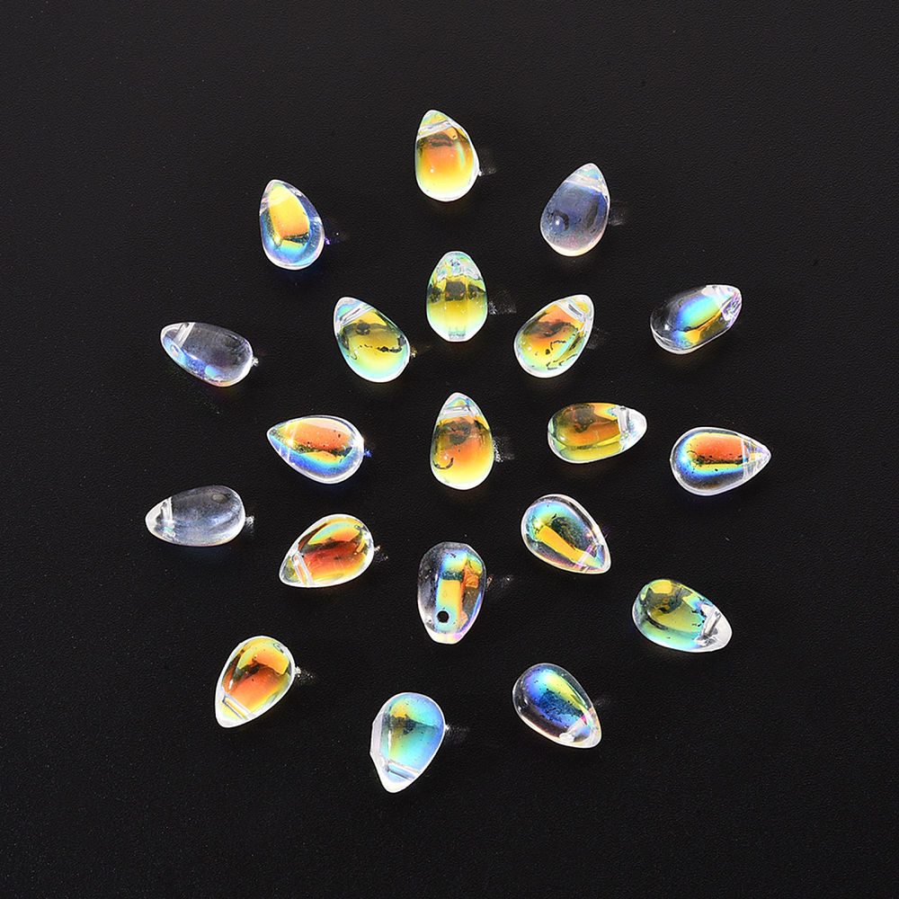 20Pcs Transparent Spray Painted Glass Charms AB Color Plated Teardrop ...