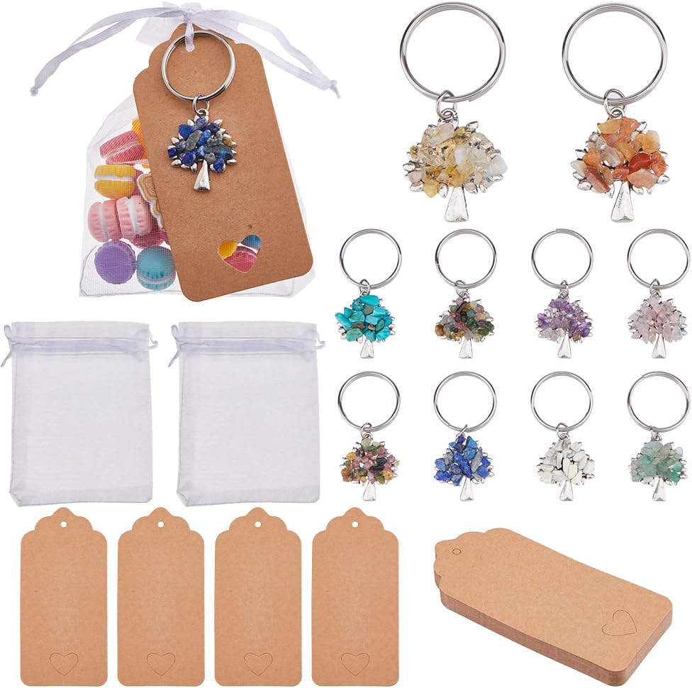 20Pcs Tree of Life Keychain Gemstone Chip Keychain Bulk Natural Stone ...