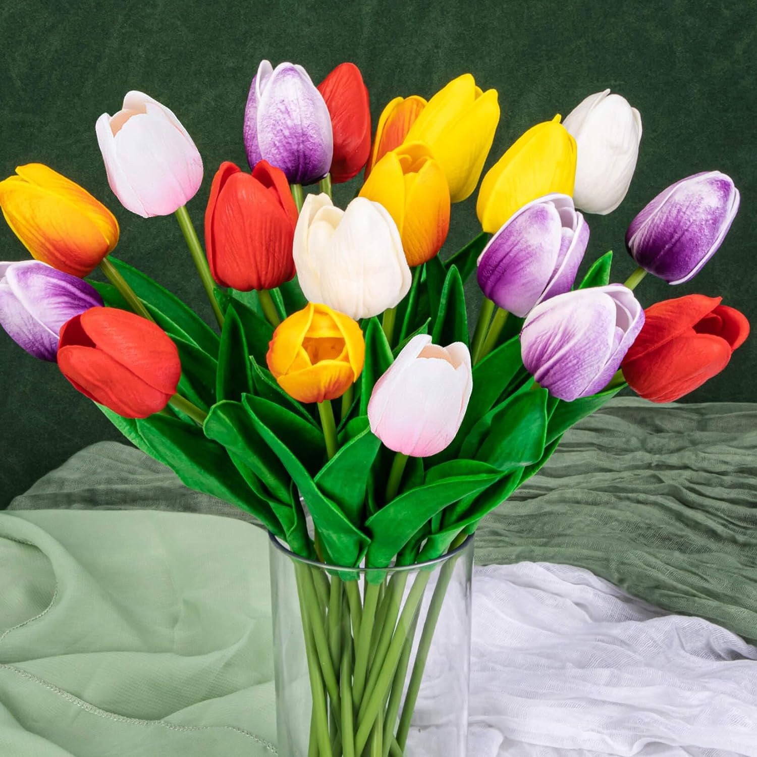 20Pcs Tulips Artificial Flowers Faux Tulip Stems Real Feel PU Tulips ...