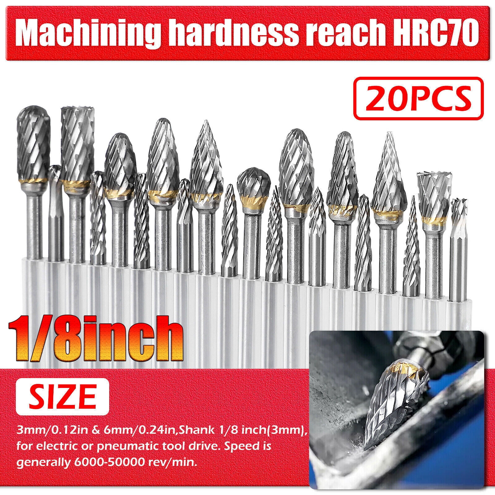 20Pcs Tungsten Carbide Steel Rotary Burr Die Grinder Bit 1/8in Shank ...