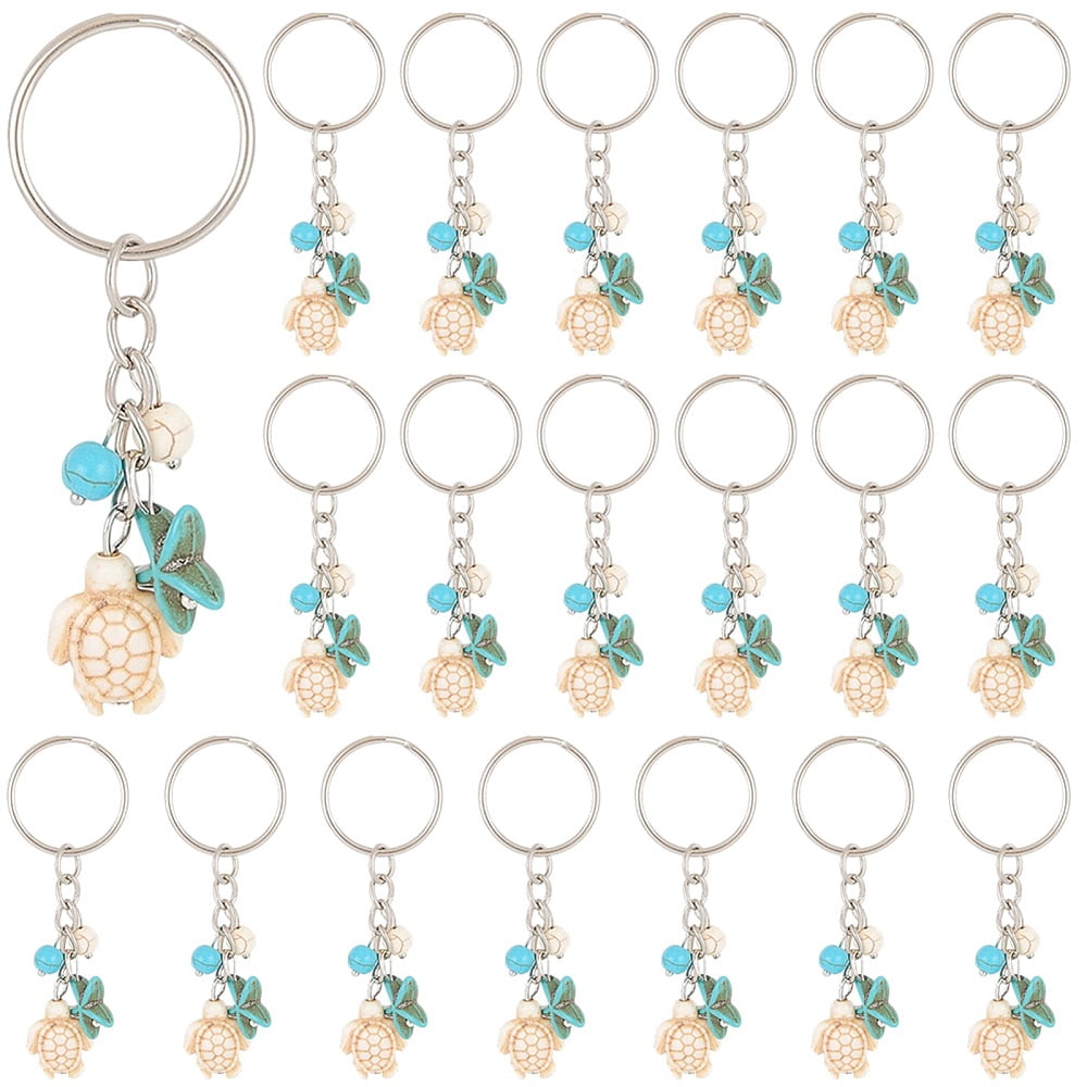20Pcs Turtle with Starfish Turquoise Pendant Keychains with Iron Ring ...
