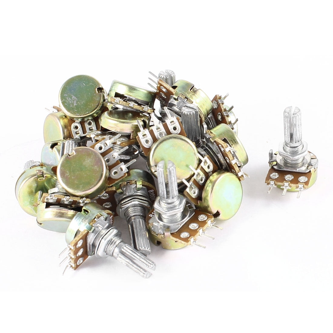 20Pcs Type B 100K ohm One Turn Knurled Shaft 3 Pin Terminal Taper ...