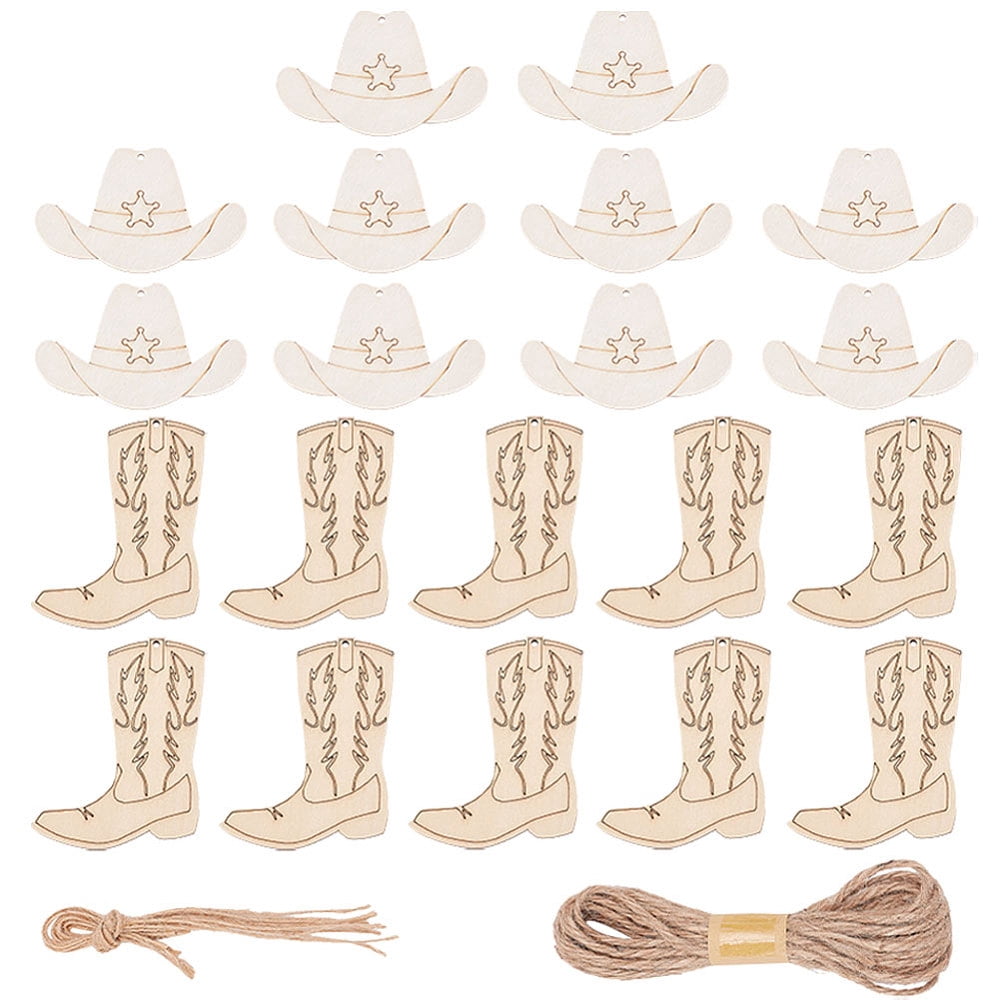 20Pcs Unfinished Wood Cowboy Hat Pendants For Painting Arts Pyrography ...