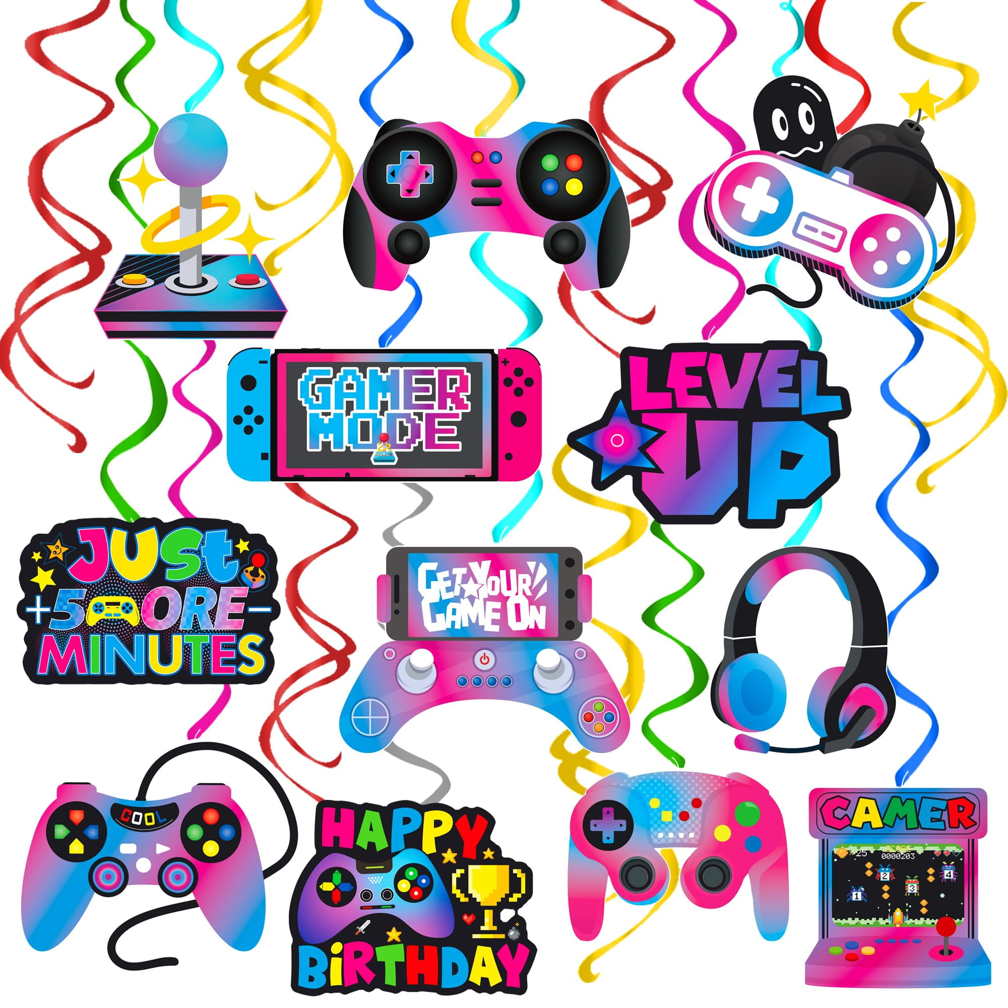 20Pcs Video Game Party Hanging Swirls AFN1Colorful Game Birthday Party ...
