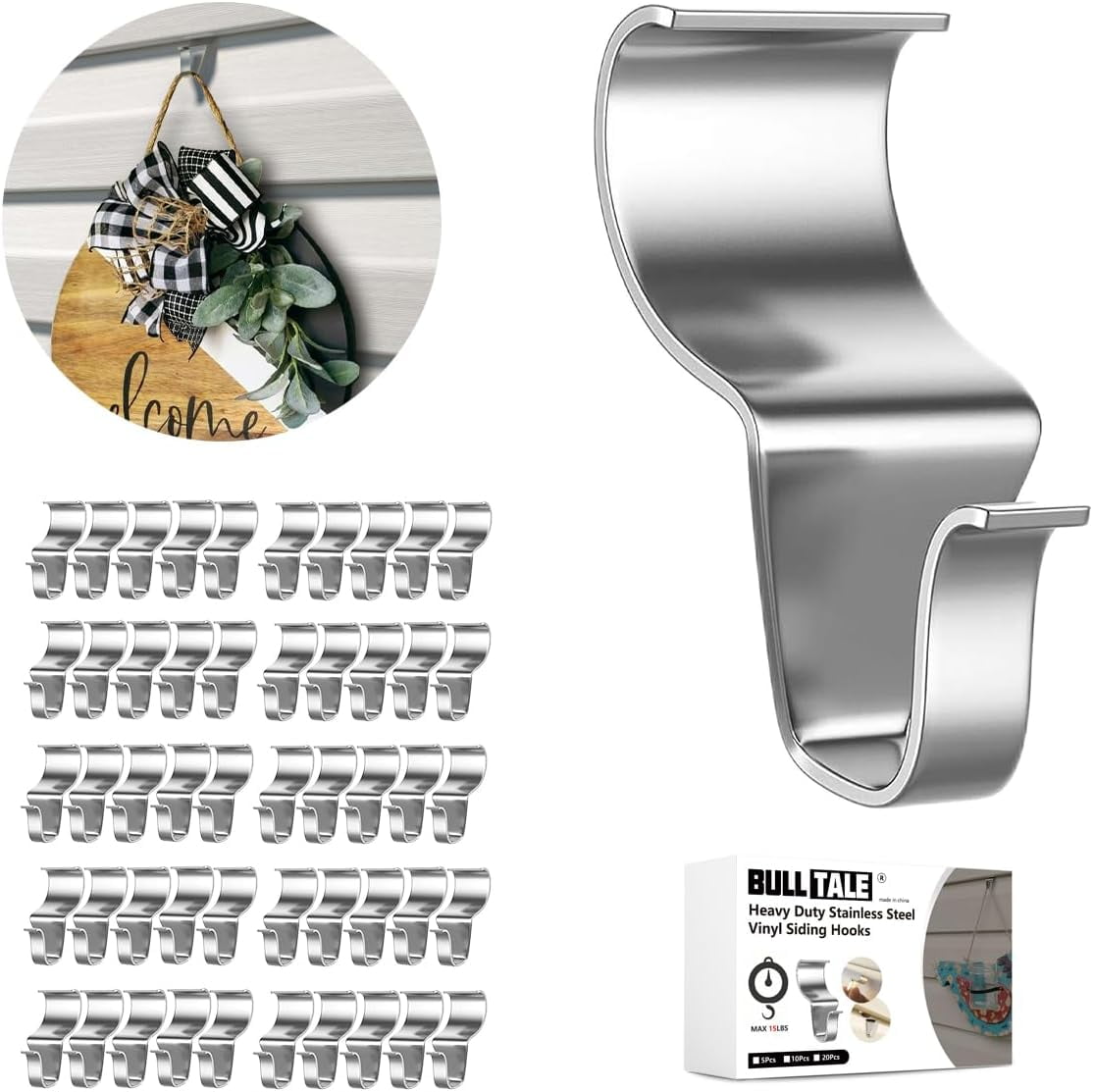 Naisfei, Vinyl Siding Hooks, 20 Pack, Large Stainless Steel Hangers ...