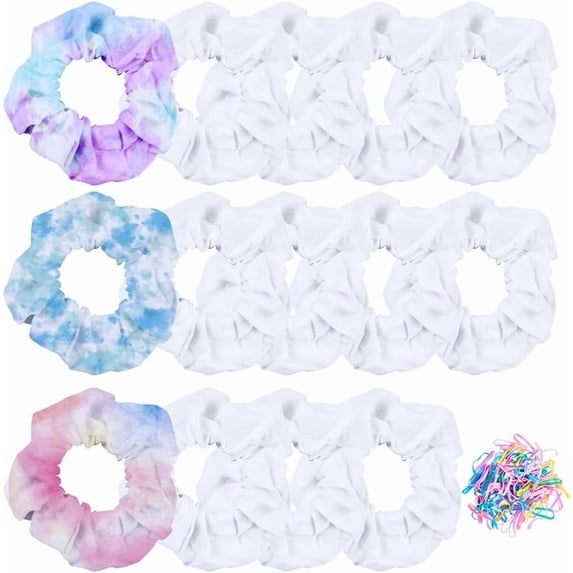 20Pcs White Cotton Scrunchies Tie Dye Hair Elastics with 100Pcs Rubber ...