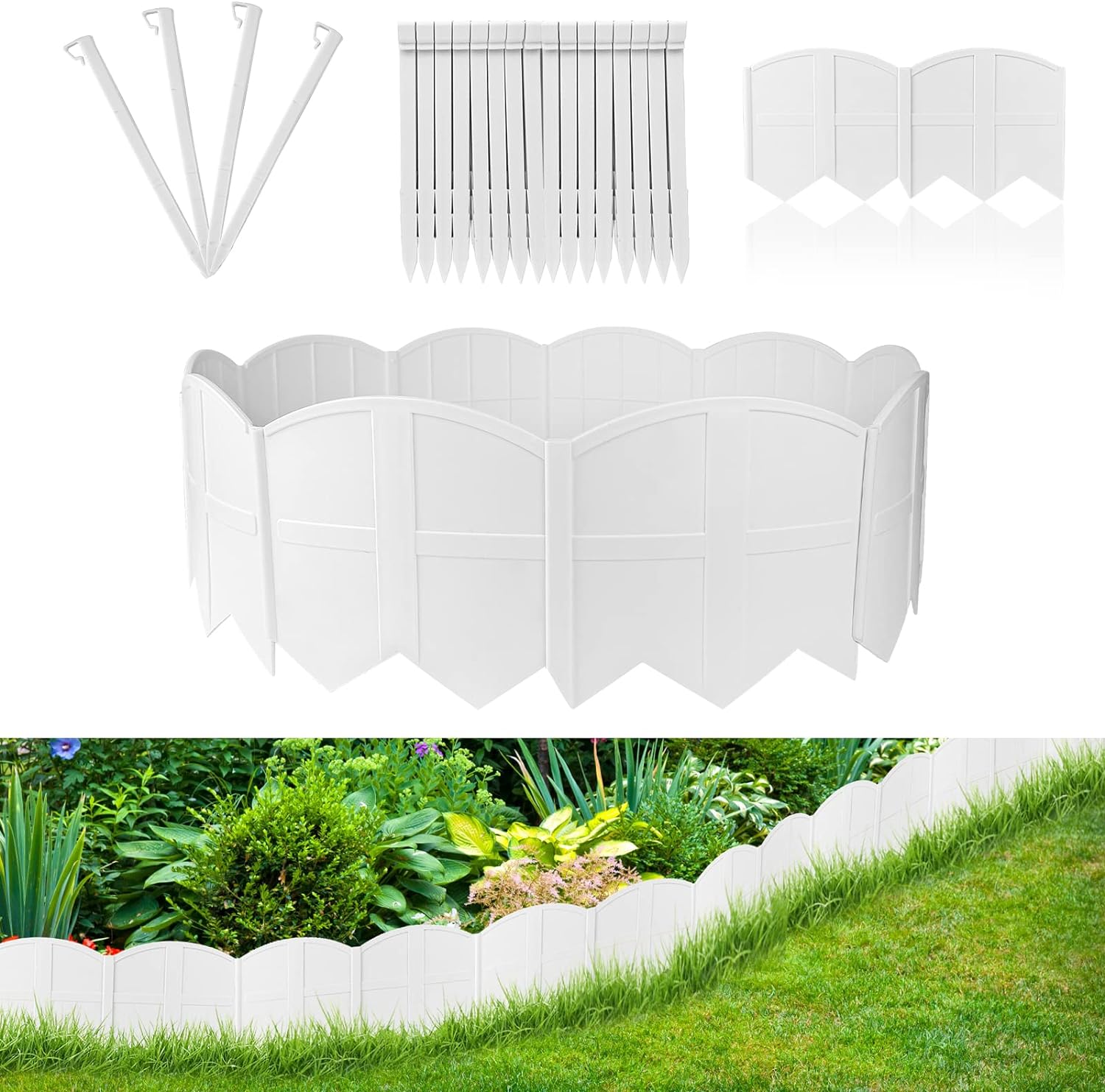 20Pcs White Garden Edging Border with Stakes, 20ft Landscape Fence for ...