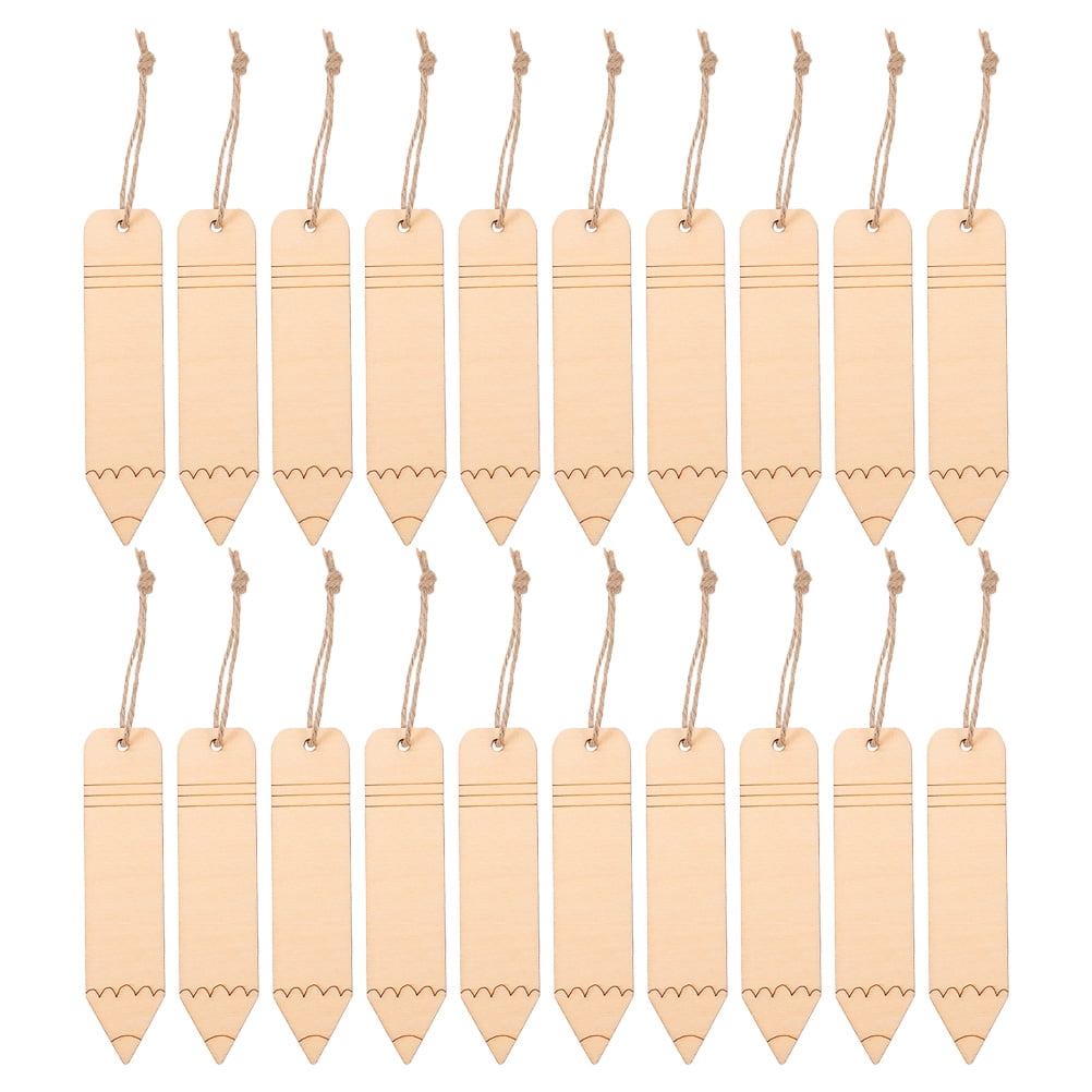 20Pcs Wood Shapes for Crafts Unfinished Pencil Bookmarks DIY Wood ...