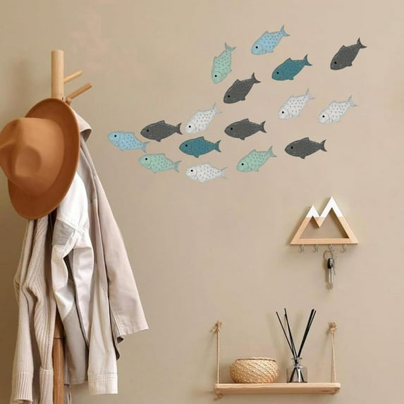 20Pcs Wooden Fish Wall Stickers - Peel and Stick Art for Living Room ...