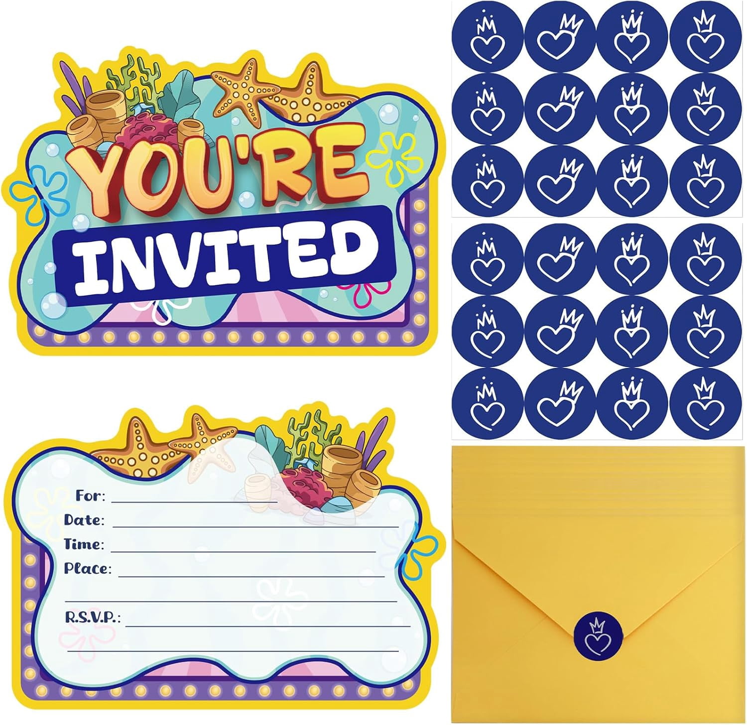 20Pcs Yellow Birthday Invitations- Yellow Invitations for Boys, Cartoon ...