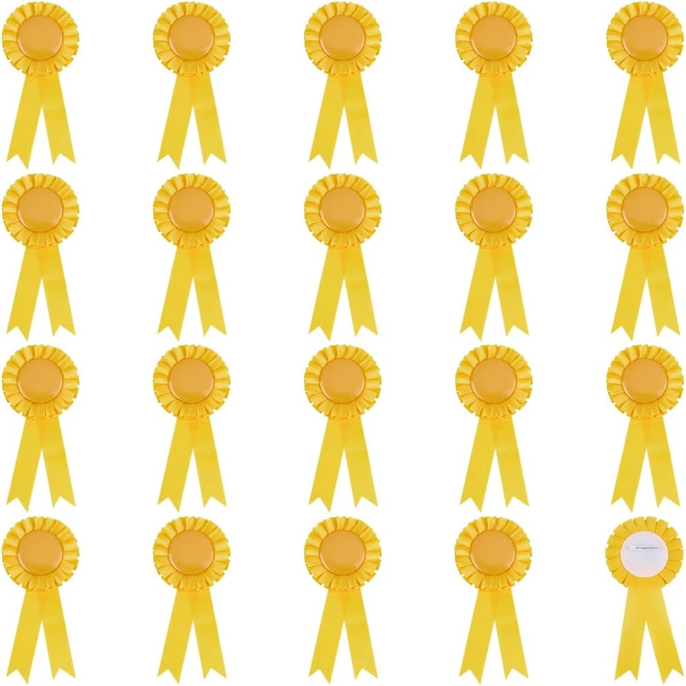 20Pcs Yellow Blank Award Ribbon Button Pin Brooch Winner Victory ...