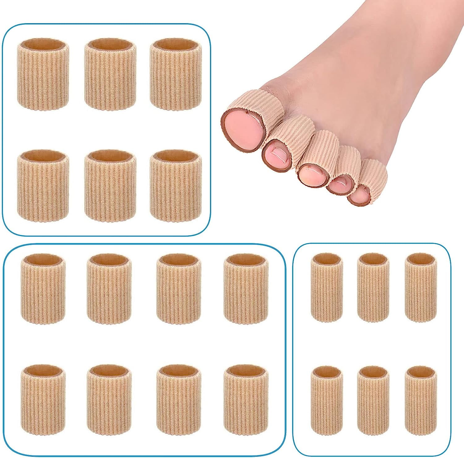 20PcsToe Tubes Sleeves, Toe Cushion Tubes Sleeves 3 Different Size ...