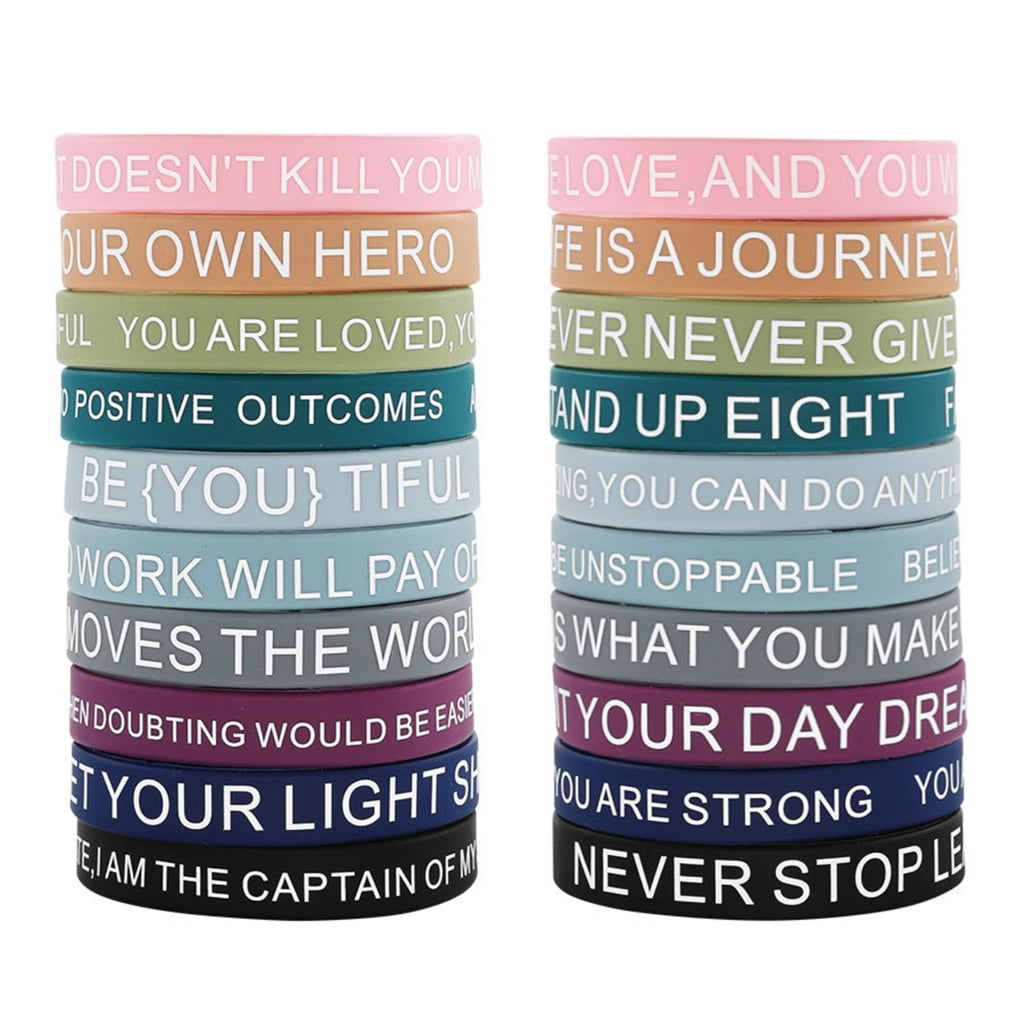 20Pieces Inspirational Silicones Bracelets with Motivational Quote ...