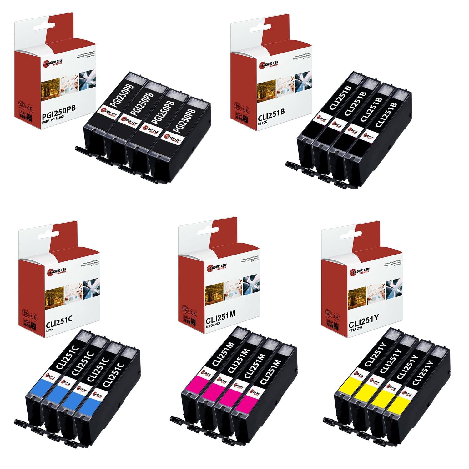 20Pk LTS PGI-250 CLI-251 PGBK/B/C/M/Y HY Compatible for Canon Pixma ...