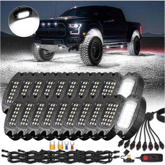 20Pods Housing Plug and Play Pure White Rock Lights Kit with Harness ...