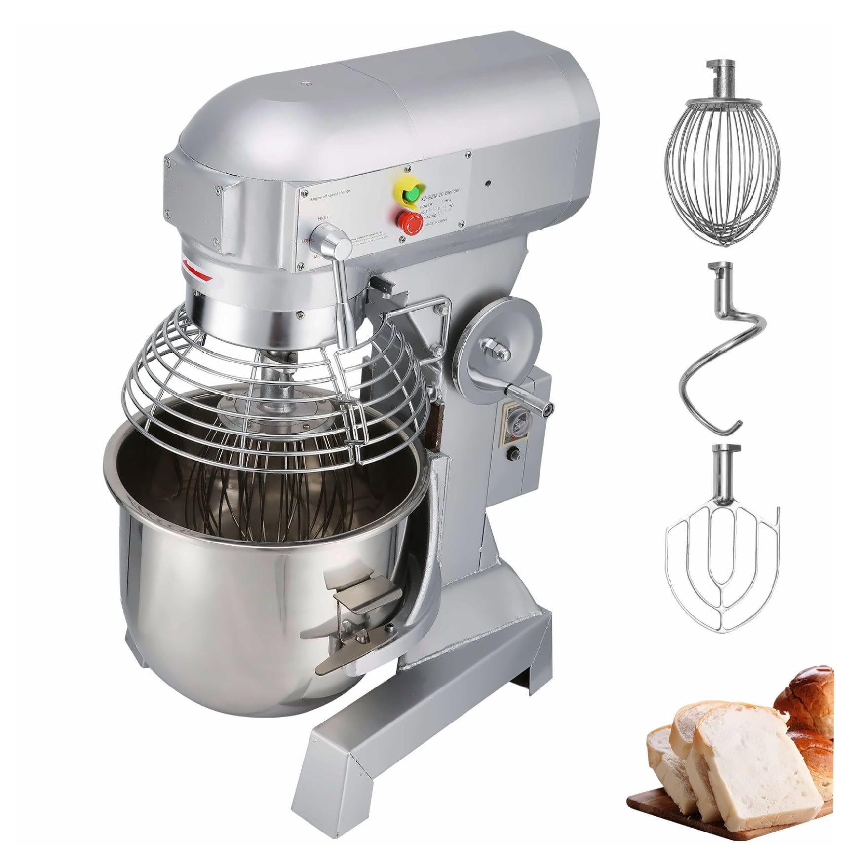 20Qt Commercial Food Mixer 750W 3 Speed Adjustable Heavy Duty Mixer for ...