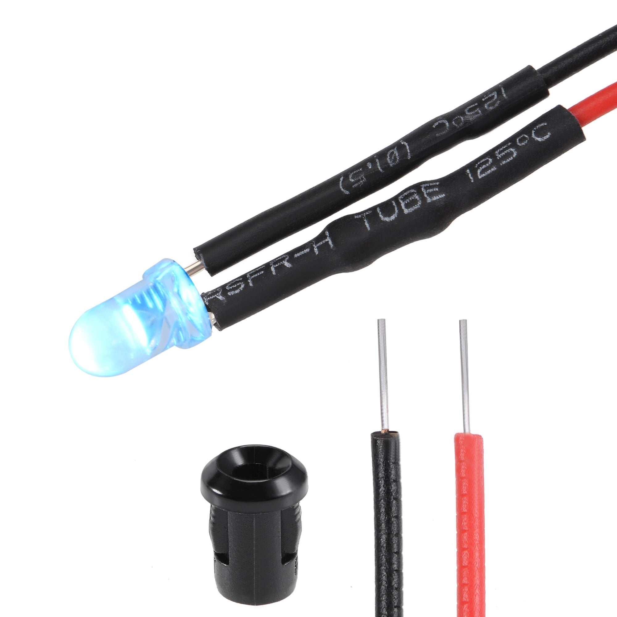 20Set DC 12V 3mm Pre Wired LED with Holder, Ice-Blue Light Round Top ...