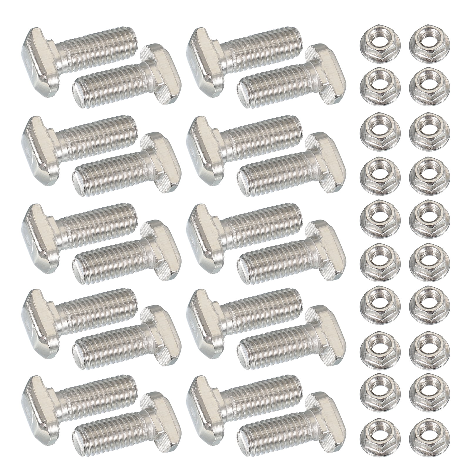 20Set T-Slot Bolts, Drop-in Bolt Hammer Head with Hexagon Flange Nuts T ...