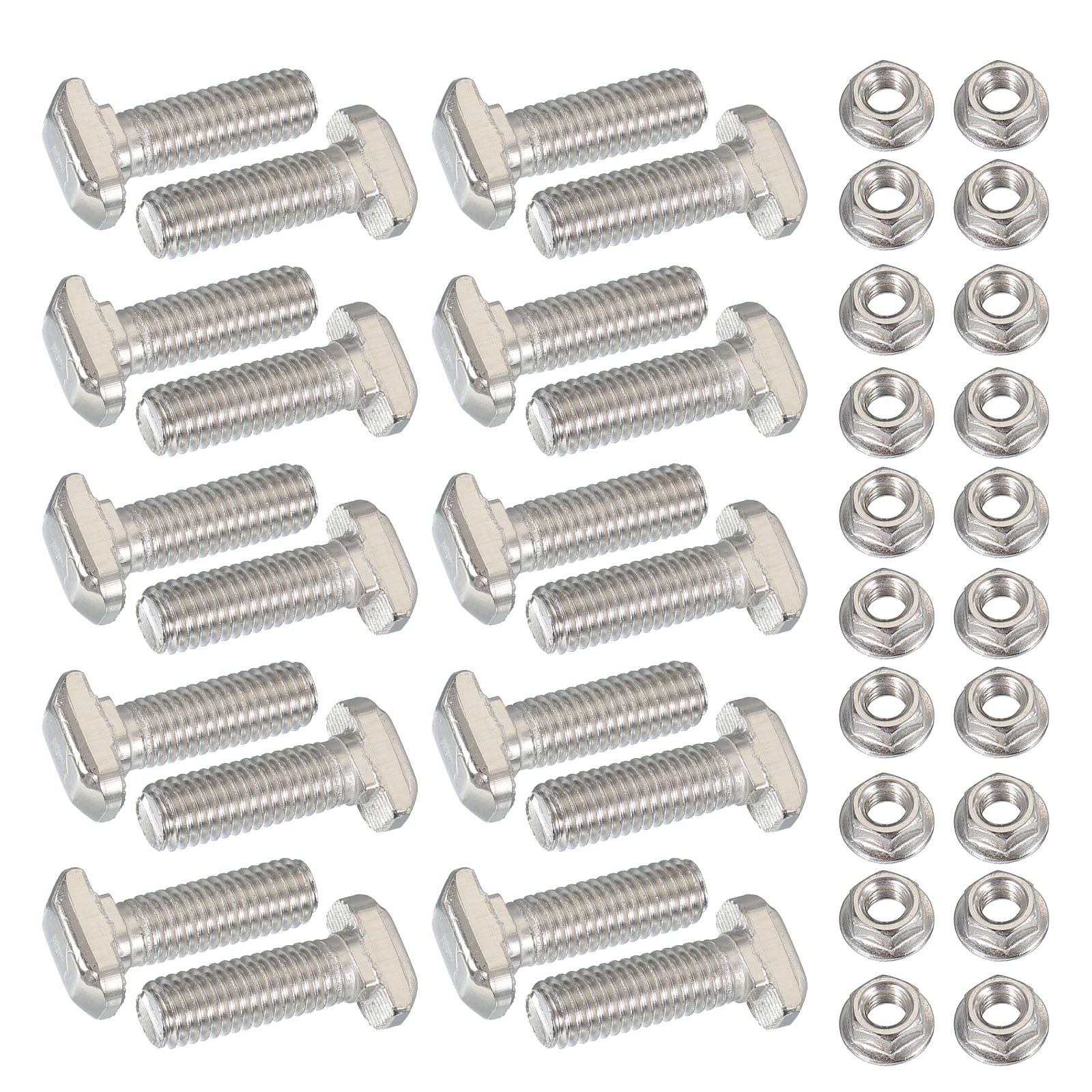 20Set T-Slot Bolts, Drop-in Bolt Hammer Head with Hexagon Flange Nuts T ...