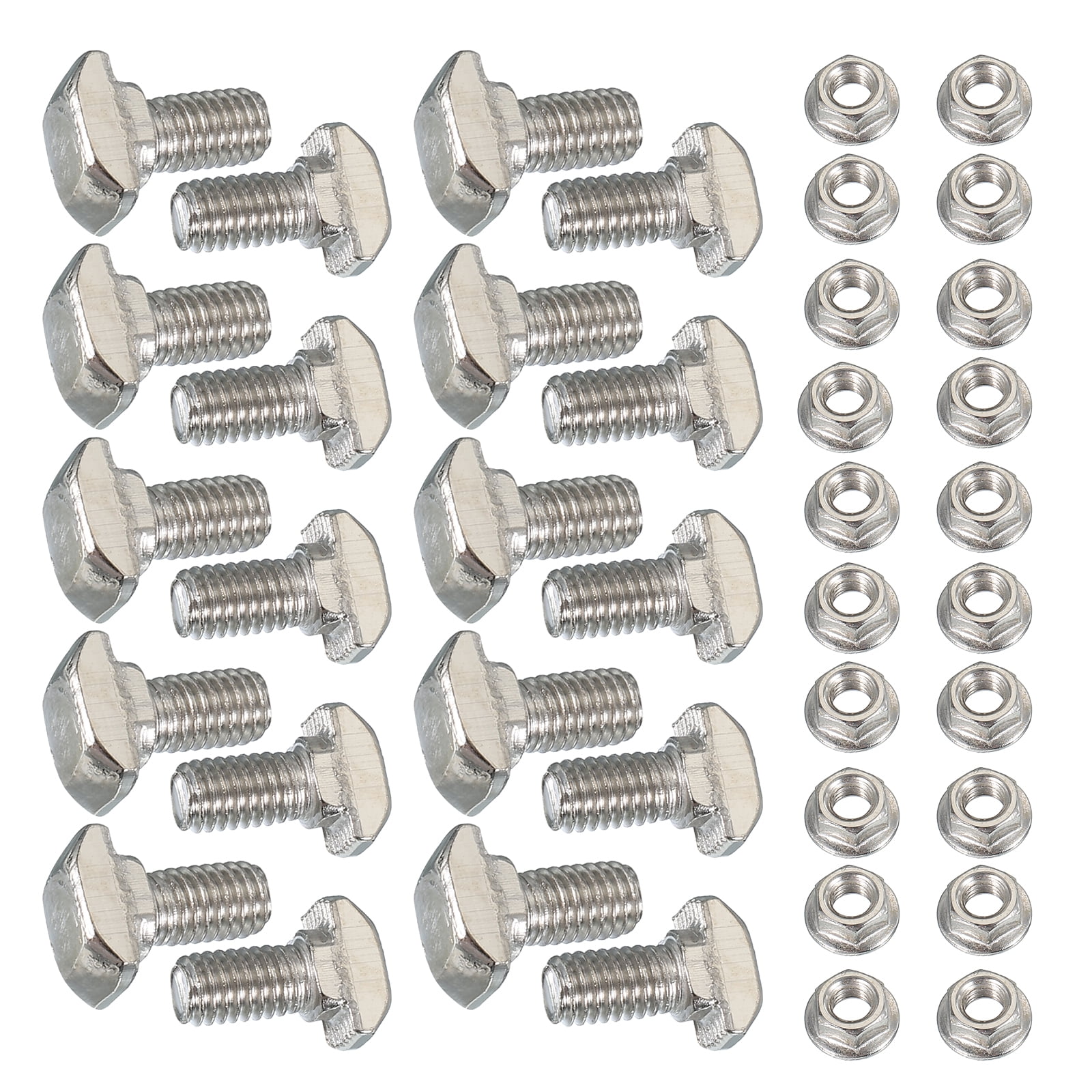 20Set T-Slot Bolts, Drop-in Bolt Hammer Head with Hexagon Flange Nuts T ...
