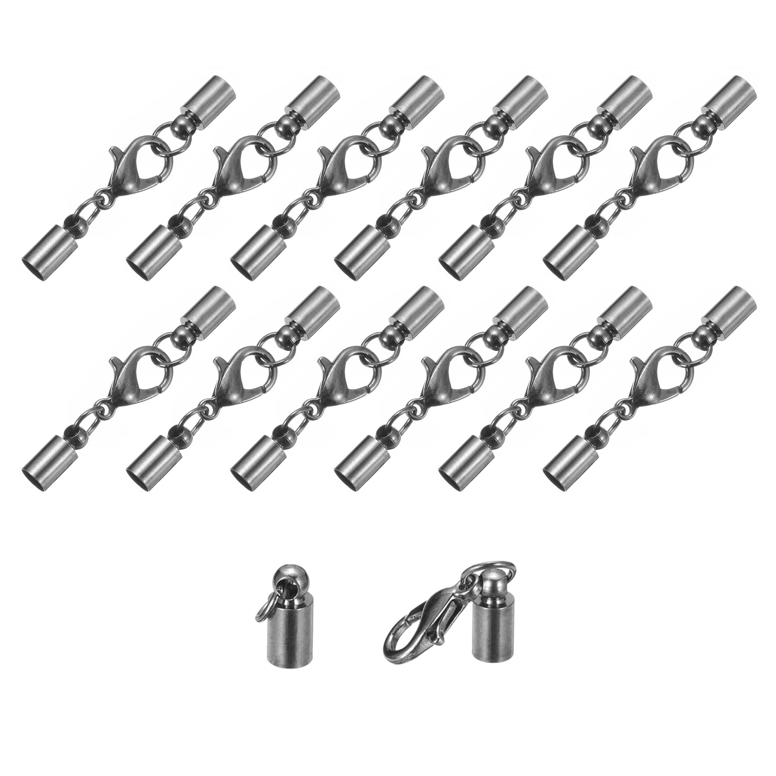 20Sets 4mm Leather Cord End Caps with Lobster Claw Clasps, Barrel ...