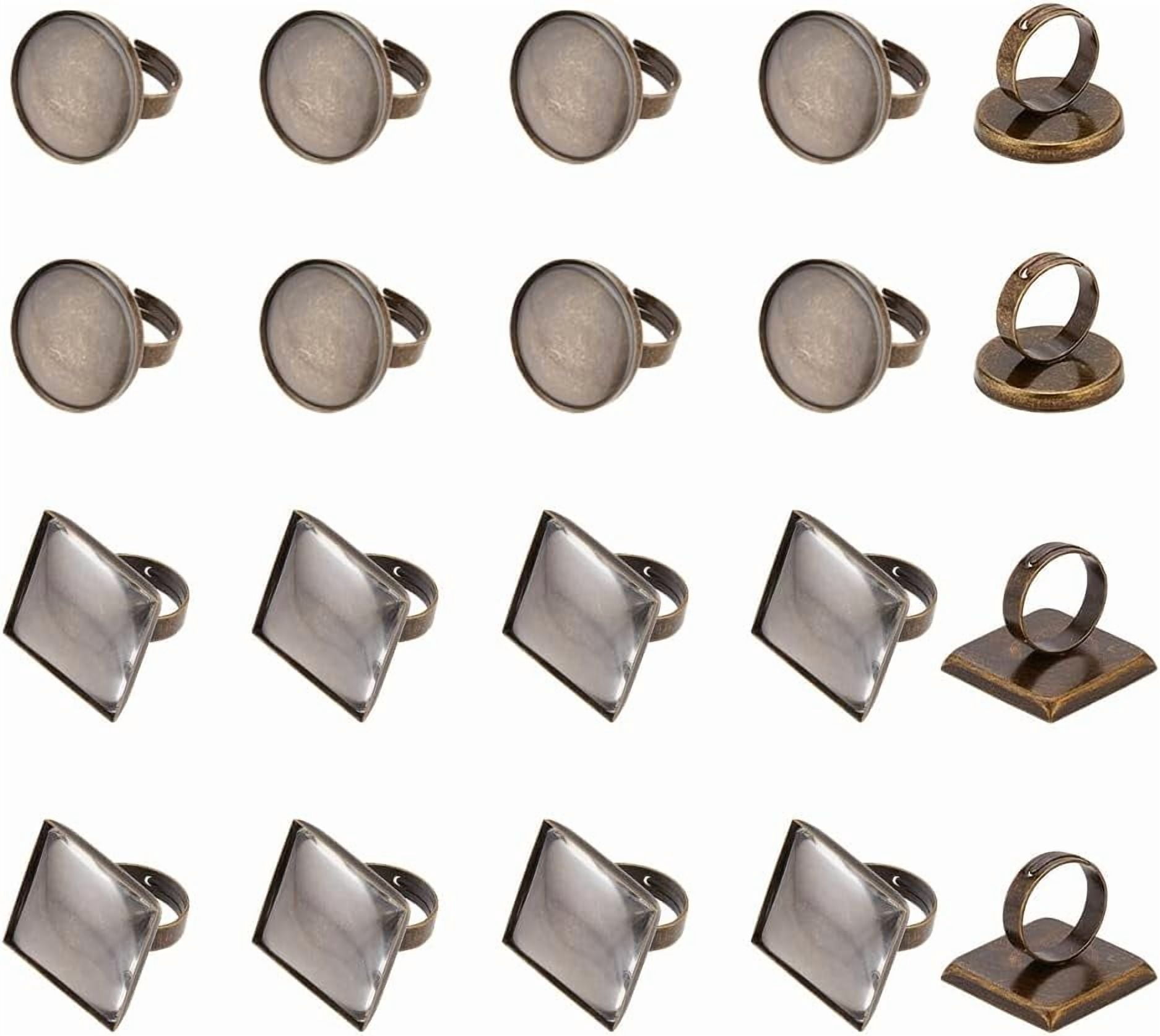 20Sets Adjustable Cabochon Ring Base Bezel Tray Bronze Flat Blank Ring ...