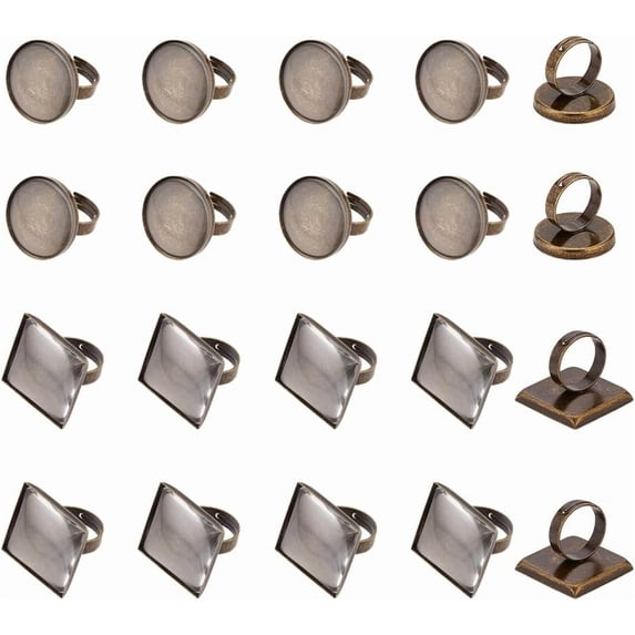 20Sets Adjustable Cabochon Ring Base Bezel Tray Bronze Flat Blank Ring ...
